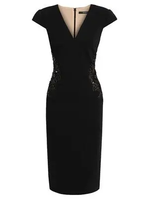 Badgley Mischka Embellished Tulle-paneled Crepe Midi Dress - Black