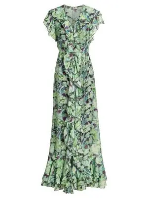 MIKAEL AGHAL Printed Chiffon Maxi Dress - Green