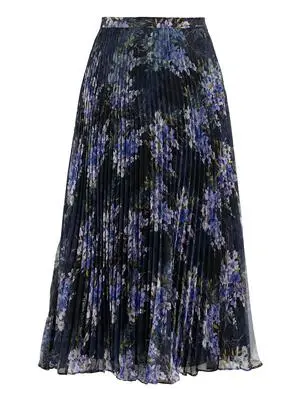 MIKAEL AGHAL Pleated Floral-print Chiffon Midi Skirt - Navy