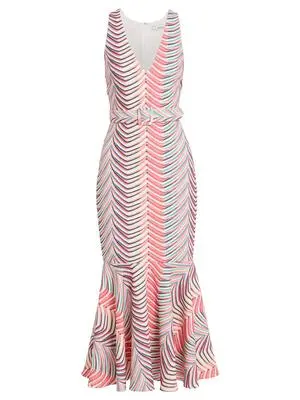 Badgley Mischka Printed Crepe Maxi Dress - Coral