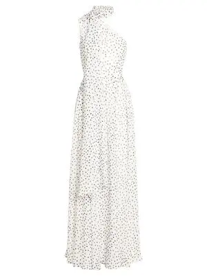 MIKAEL AGHAL One-shoulder Polka Dot Georgette Maxi Dress - White