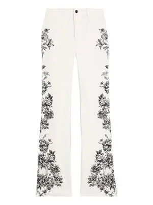 Alice + Olivia Embroidered Flared High-rise Jeans - Ecru