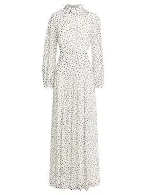 MIKAEL AGHAL Pleated Polkadot Georgette Maxi Dress - White