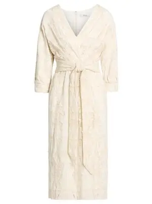 Badgley Mischka Wrap-effect Embroidered Woven Midi Dress - Ivory