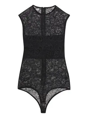 Alice + Olivia Stretch Lace Bodysuit - Black