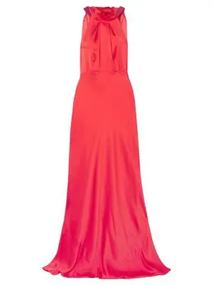 Saloni Michelle Ruffled Hammered Silksatin Maxi Dress - Coral