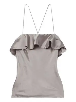 Aje Immersion Ruffled Silk-blend Satin Camisole - Gray