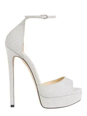 JIMMY CHOO Max 150 Glittered Platform Sandals - Silver