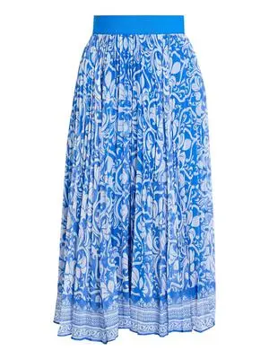 Alice + Olivia Pleated Printed Georgette Midi Skirt - Royal Blue