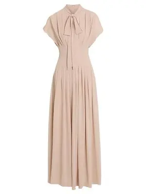 MIKAEL AGHAL Pussy-bow Pleated Chiffon Maxi Dress - Neutral