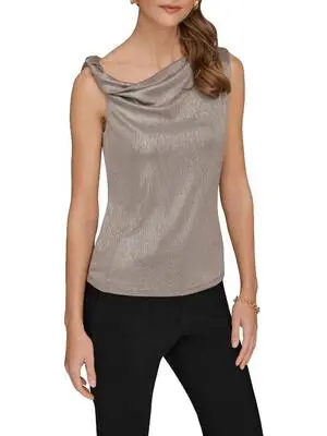 Donna Karan New York Metallic Twist One-shoulder Top - Tuscan Grey/silver Foil