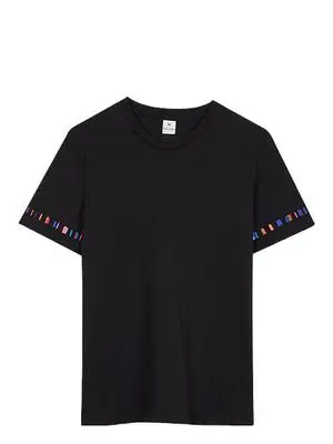 Paul Smith Swirl Stripe Sleeve Embroidered T-shirt - Black