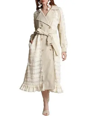 Avec Les Filles Mixed Media Feminine Trench Coat - Bone Multi