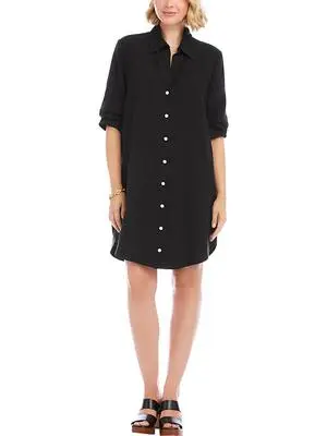 Karen Kane Ruched Sleeve Shirtdress - Black