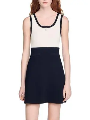 Sandro Two Tone Short Knit Dress - Black