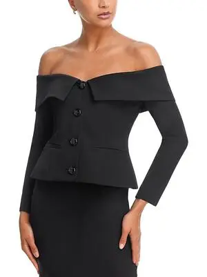 L'Agence Ingrid Off-shoulder Crop Blazer - Black