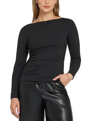 NYDJ Gathered Boat Neck Top Black