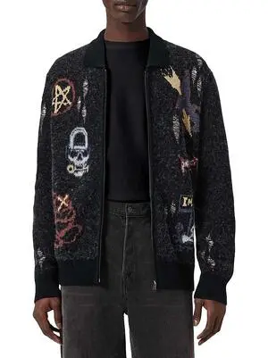 ALLSAINTS Meller Graphic Cardigan Sweater - Black