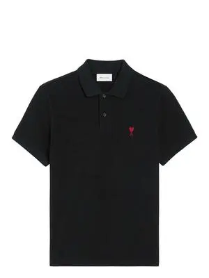 Ami Polo With Logo Embroidery - Black