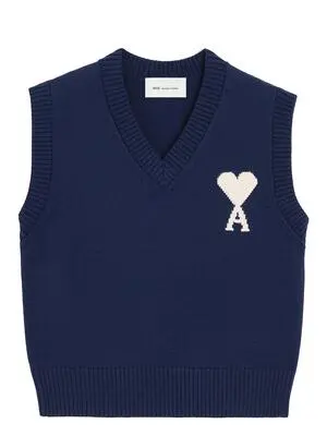 Ami V-neck Vest With Logo - Blue