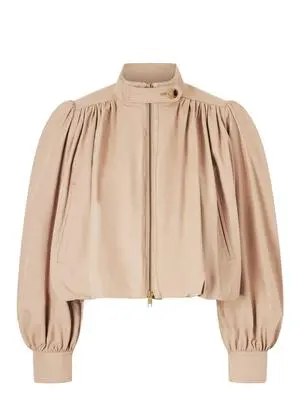 Chloé Cropped Gathered Organic Cotton-canvas Jacket - Neutrals