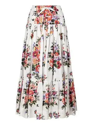 Dolce & Gabbana Floral-print Pleated Tiered Cotton-poplin Midi Skirt - White