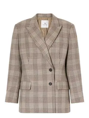 ANINE BING Aretha Checked Wool Blazer - Brown