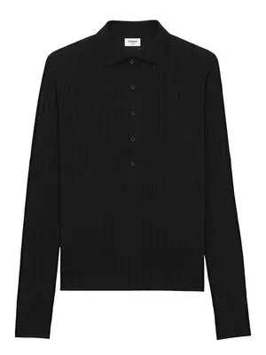 Saint Laurent Wool Long-sleeve Polo Shirt - Black