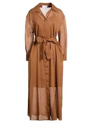 KAOS Maxi Shirt Dress With Belt - Brown