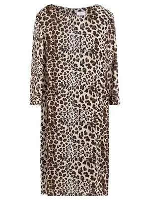 CLIPS MORE Leopard-print Crepe Midi Dress - Beige
