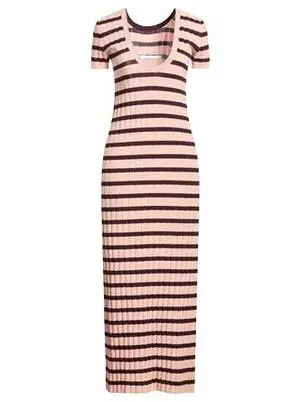 ROBERTO COLLINA Maxi Striped Intarsia-knit Dress - Salmon Pink