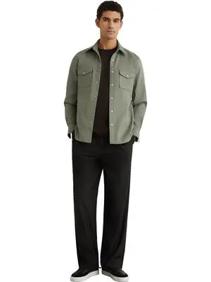 REISS Mcrae Twin-pocket Overshirt With Stretch - Sage Green