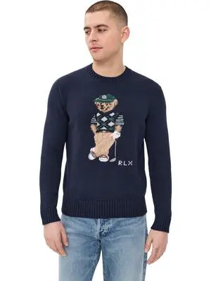 Rlx Ralph Lauren Cotton Coolmax Novelty Bear Sweater - Refined Navy