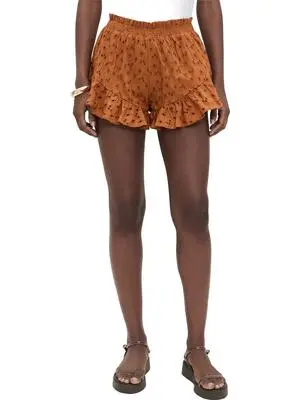 Playa Lucila Eyelet Embroidered Shorts - Tobacco