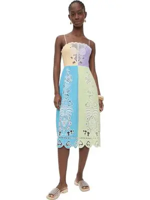Farm Rio Color Embroidery Sleeveless Linen Midi Dress - Multi