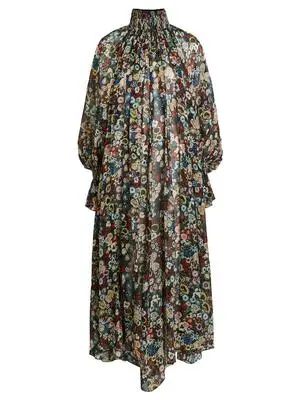Khaite Floral Silk Maxi Dress - Black