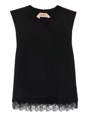 N°21 Lace-trimmed Knit Top - Black