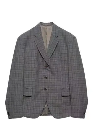 Prada Single-breasted Prince Of Wales Checked Virgin Wool Jacket - Grey