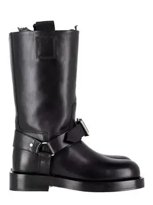 Burberry Buckled Leather Knee-high Boots - Black
