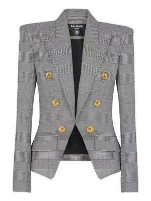 Balmain Prince Of Wales-check Double-breasted Blazer - Grey