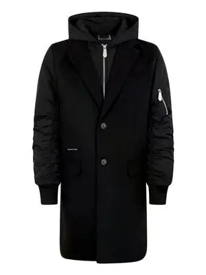 Philipp Plein Hooded Single-breasted Coat - Black