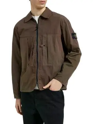Stone Island Logo-patch Pocket Zip Shirt - Brown