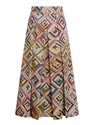 PIERRE-LOUIS MASCIA Salato Patchwork A-line Midi Skirt - Pink