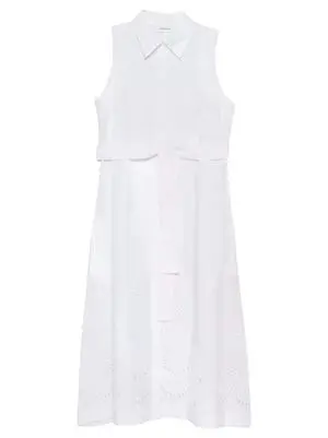 P.a.r.o.s.h Eyelet Detailing Belted Midi Dress - White