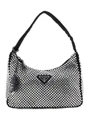 Prada Re-edition 2000 Crystal Embellished Mini Hobo Bag - Black