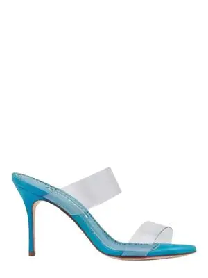 Manolo Blahnik Scolto Suede Slides With Transparent Straps - White