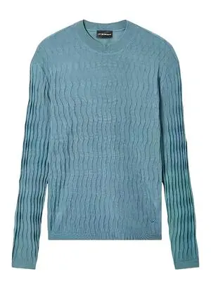 Emporio Armani Textured Long Sleeve Sweater - Blue