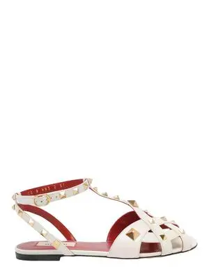 Valentino Garavani Studded Buckle Leather Sandals - White
