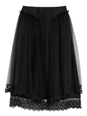 Simone Rocha Lace Trim Ruffled Midi Skirt - Black