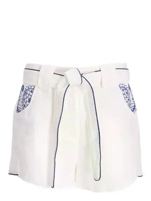 Greek Archaic Kori Belted Linen Shorts - White